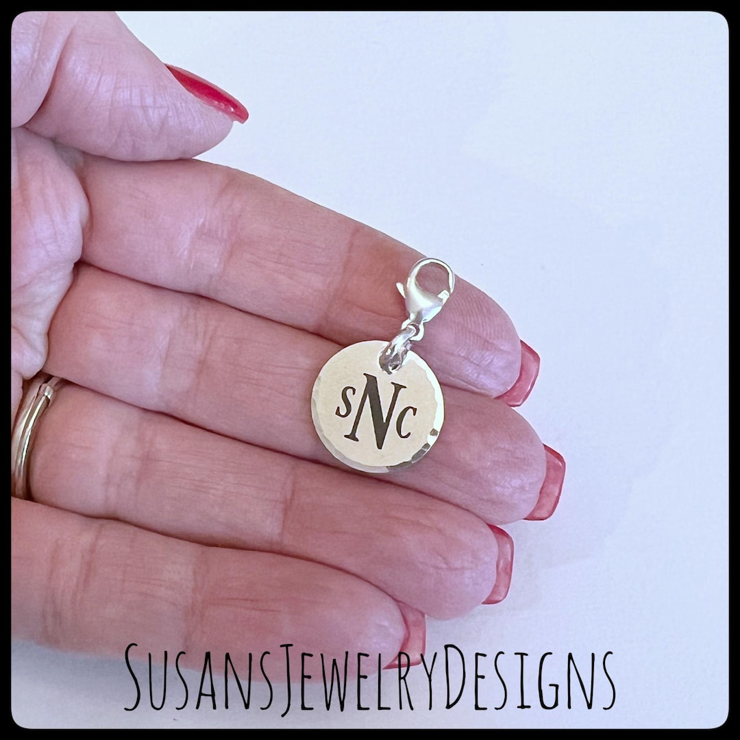 Custom Laser Engraved Monogram Clip on Charm, 5/8 Inch Sterling Silver ...