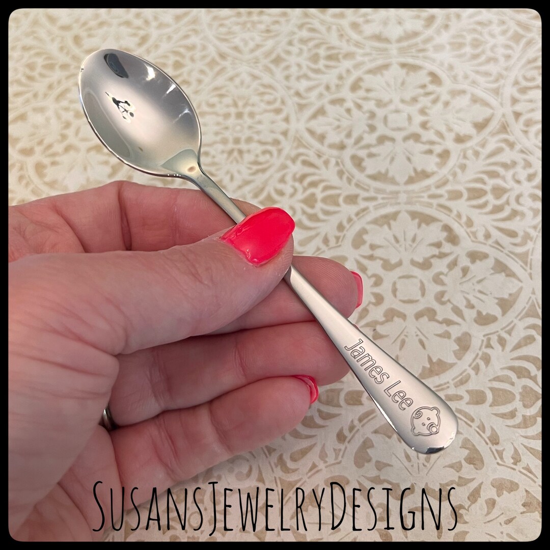 Engraved Baby Spoon With Boy Face, Personalized Baby Shower Gift, New ...