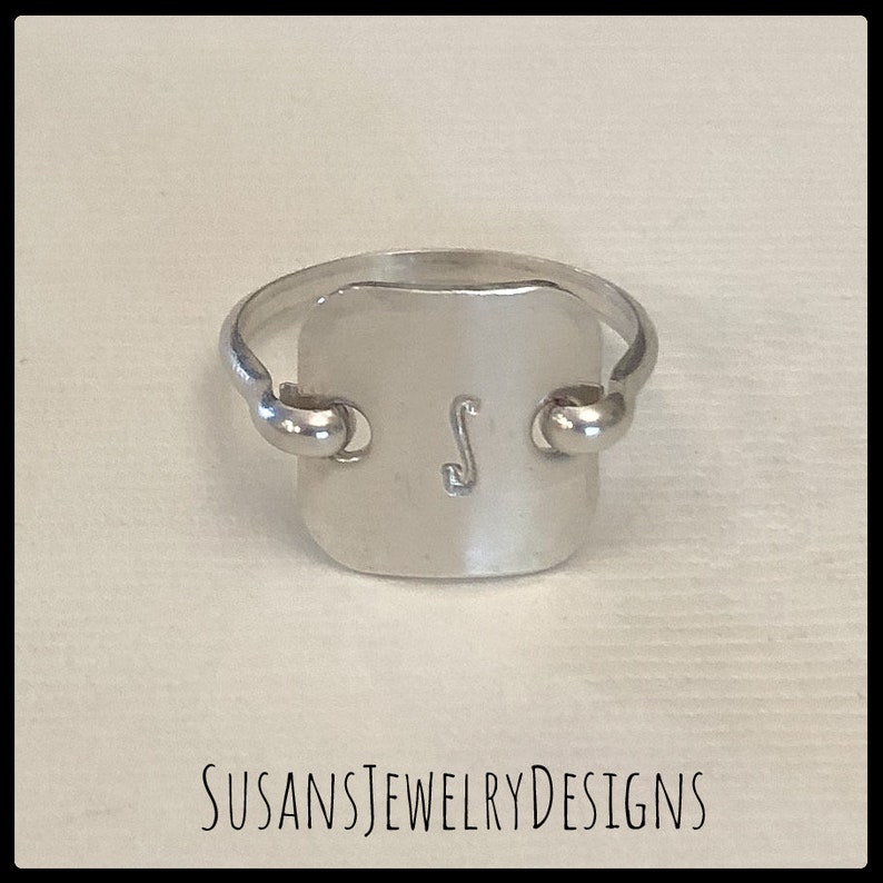 Square Stamped Initial Saddle Ring Sterling Silver Hammered | Etsy
