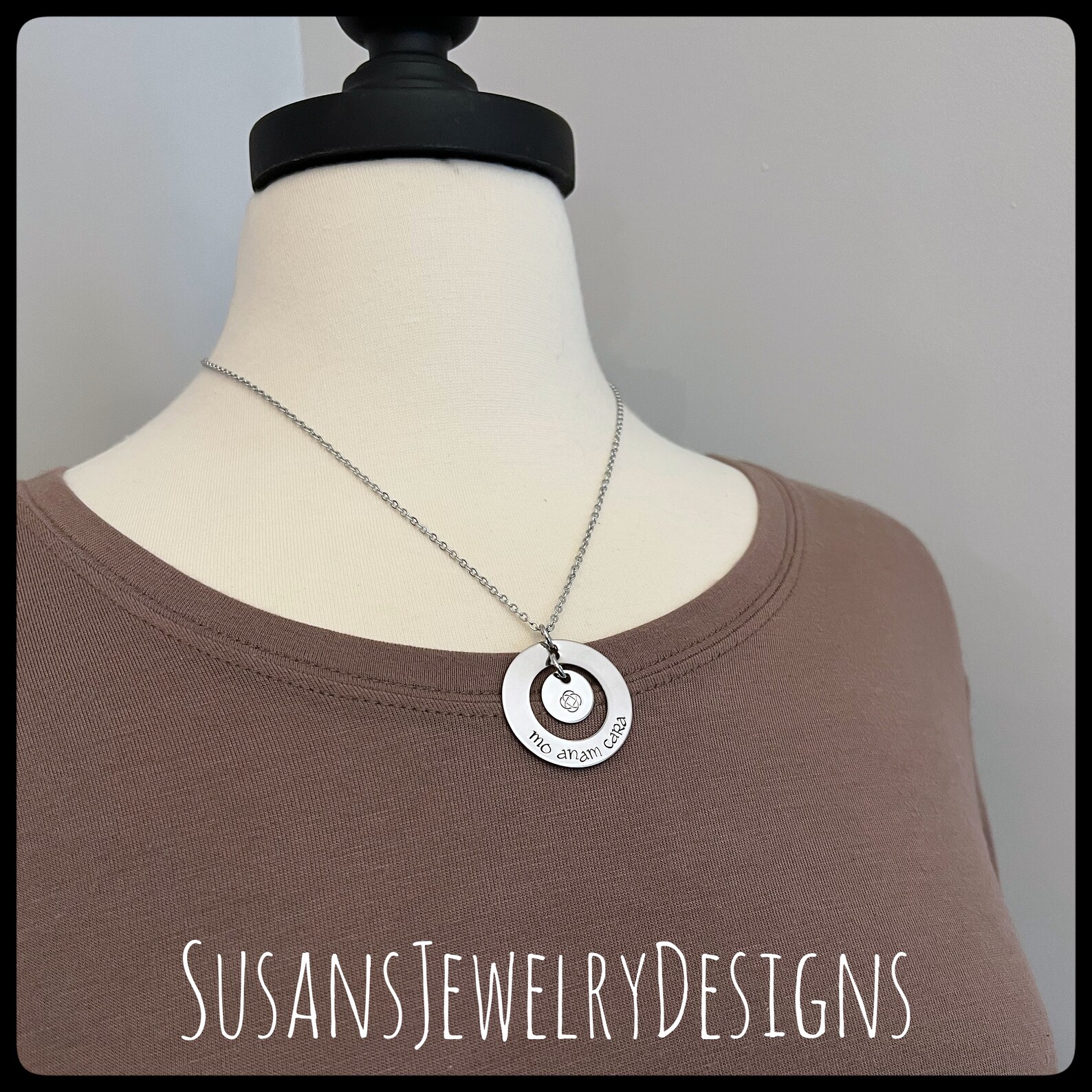 Custom Stamped Mo Anam Cara Necklace, Celtic Knot Jewelry, Stainless ...