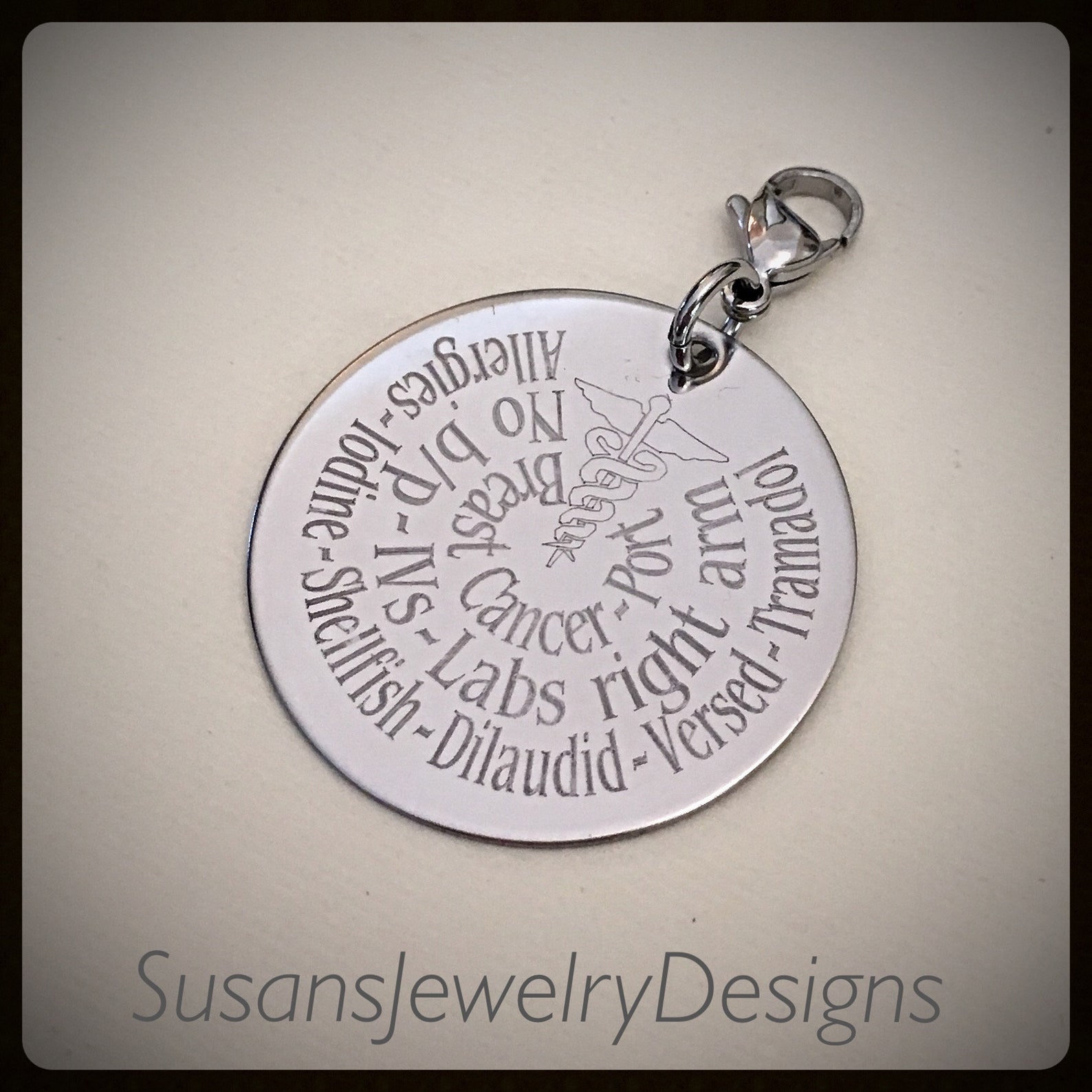 Engraved Medical Alert Clip on Charm Stainless Steel Medical - Etsy