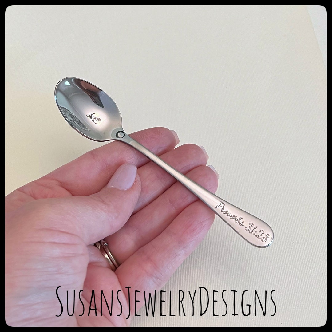 Engraved Stainless Baby Spoon, Baby Shower Gift Birth New Mom Bible ...
