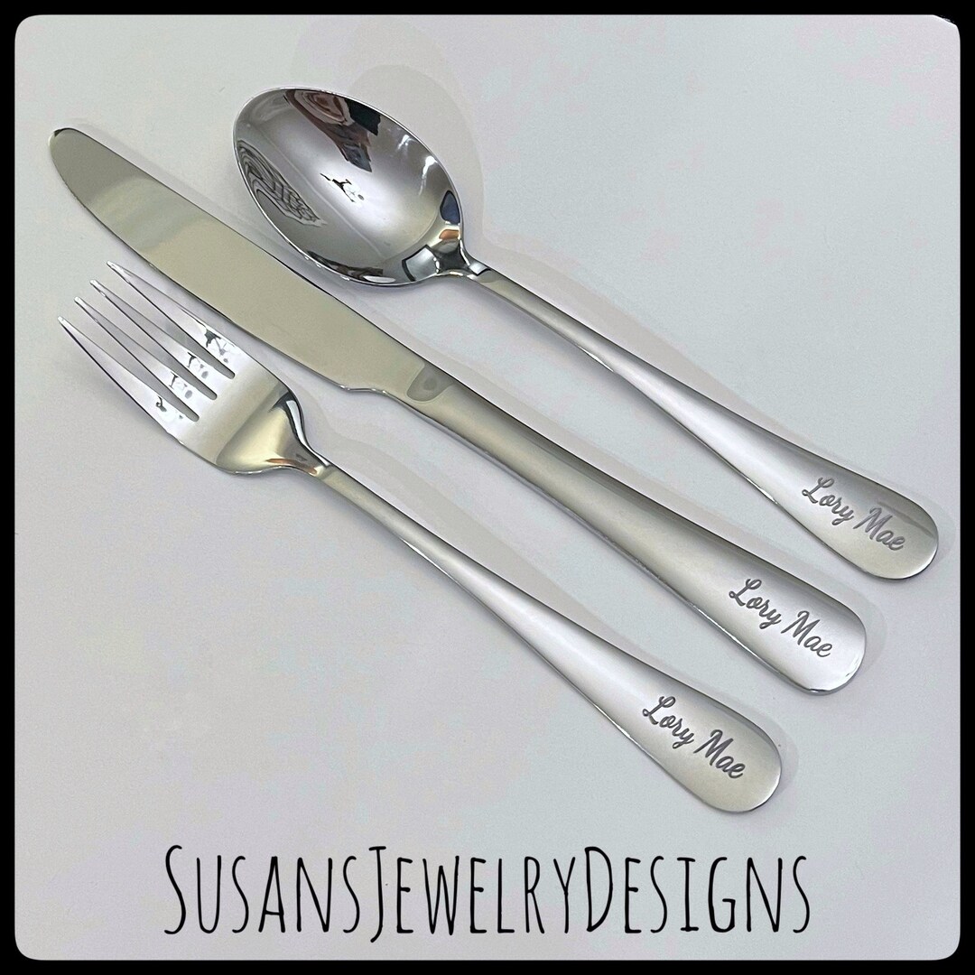 Custom Engraved Fork Knife Spoon Set, Retirement Gift Wedding Utensil ...