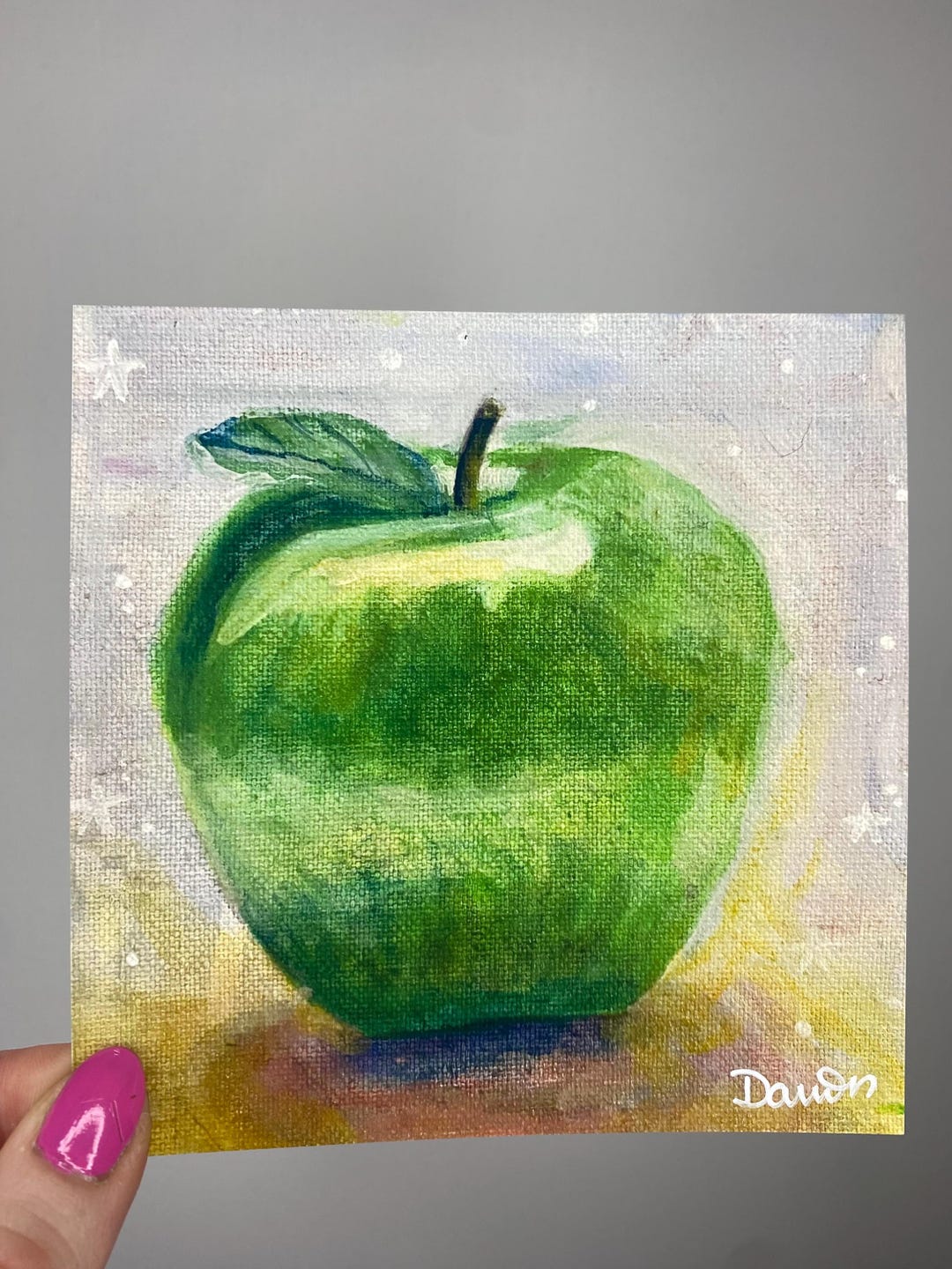 Green Apple Art Print Original Acrylic Giclee Fine Art Paper Cute ...