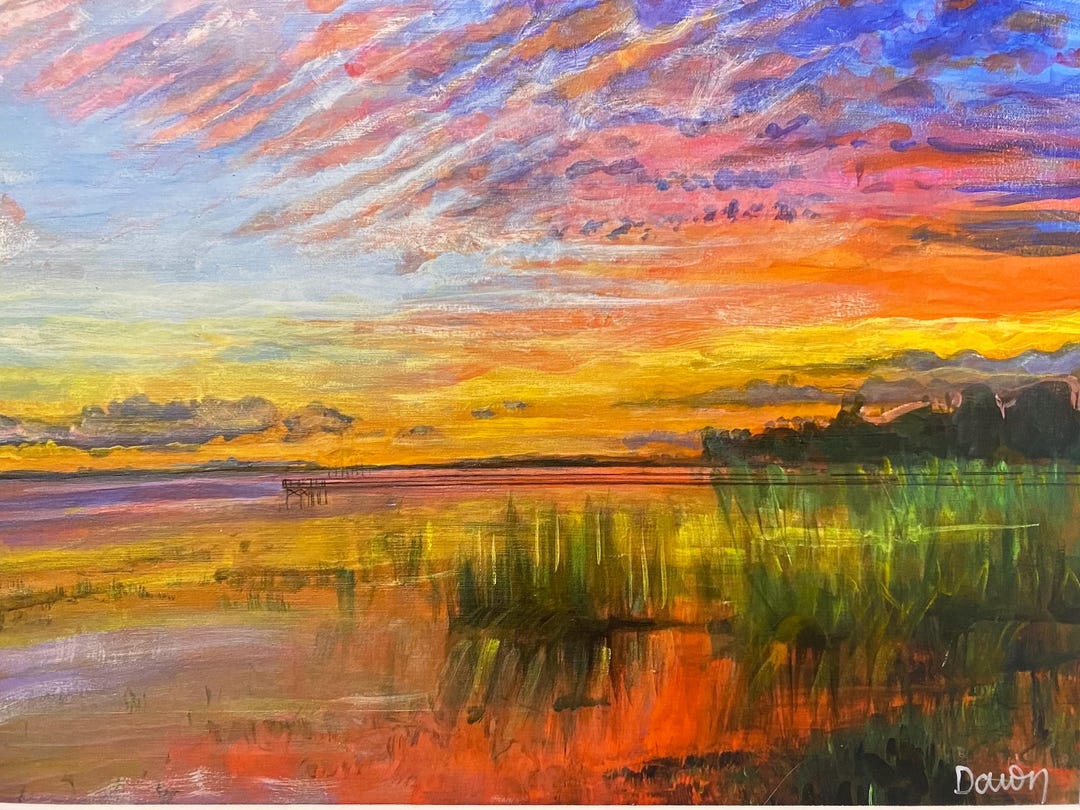 Lake Days Art Print - Hand-painted Cloudscape Painting for Home Decor ...