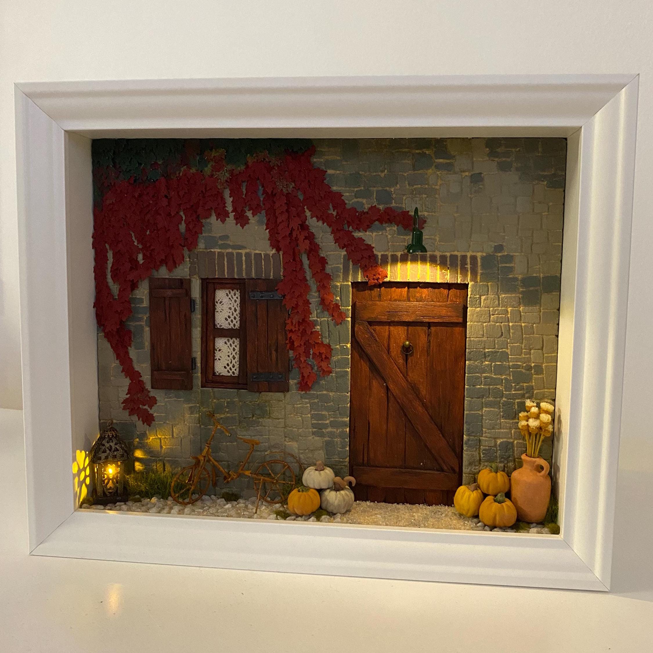 Miniature Autumn Diorama in Shadow Box Frame - Handcrafted Fall Scene ...