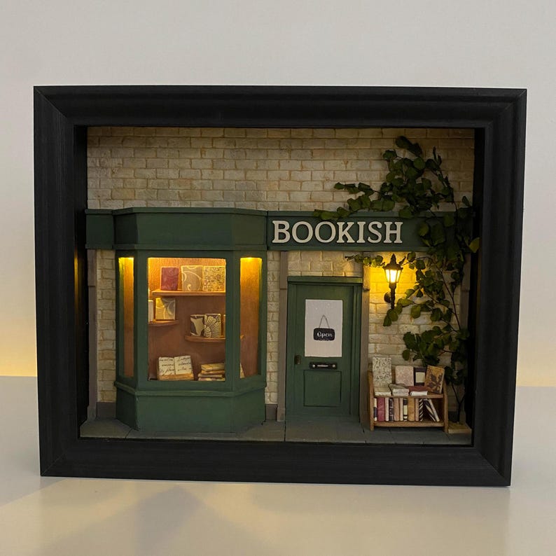 Miniature Bookstore Diorama in Shadow Box Frame - Unique Bookshop Gift ...