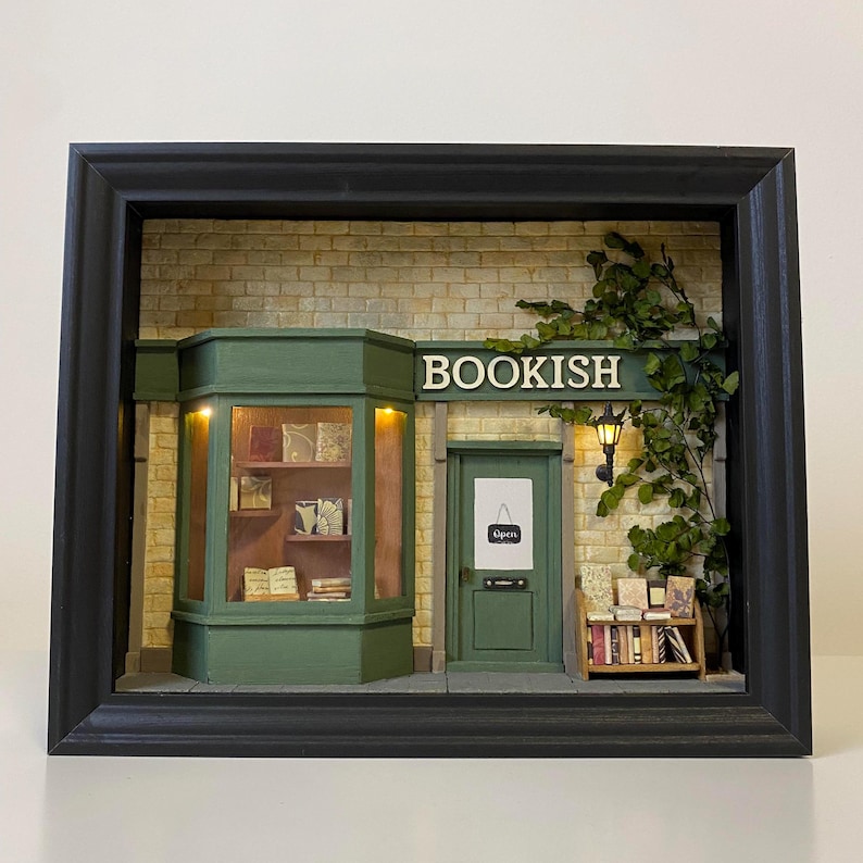 Miniature Bookstore Diorama in Shadow Box Frame - Unique Bookshop Gift ...