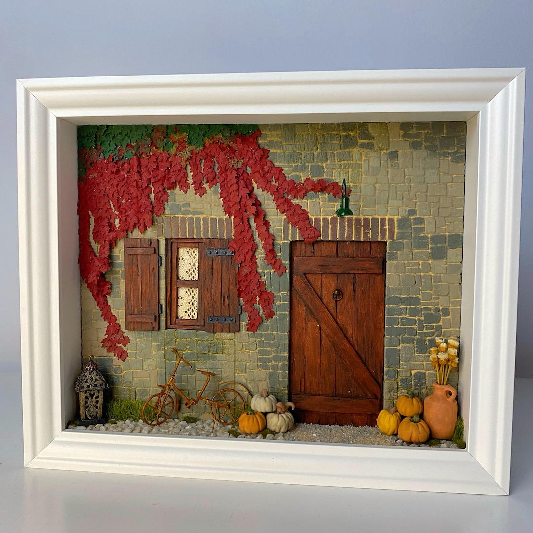 Miniature Autumn Diorama in Shadow Box Frame - Handcrafted Fall Scene ...