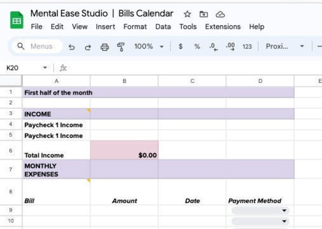 Monthly Bills Calendar - Etsy