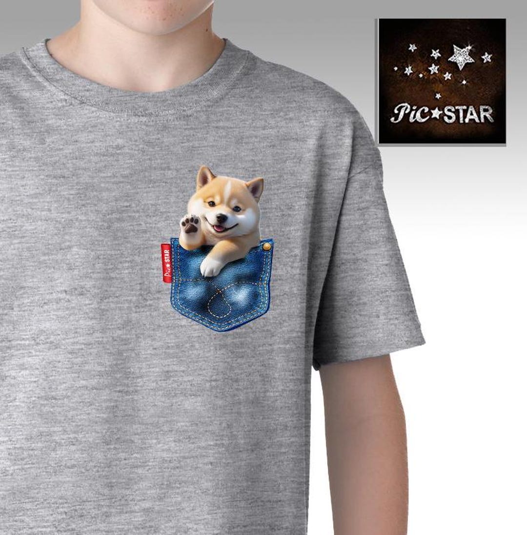 Pet (shiba Inu) in a Jean Pocket T-shirts. Shiba Inu Kids T-shirt ...
