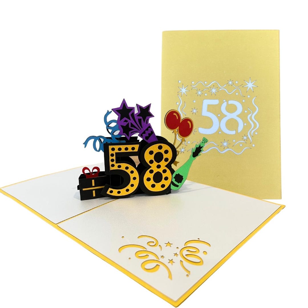 Happy 58th Birthday 3D Pop up Card, Birthday 3D Greeting Card, 5 X 7 ...