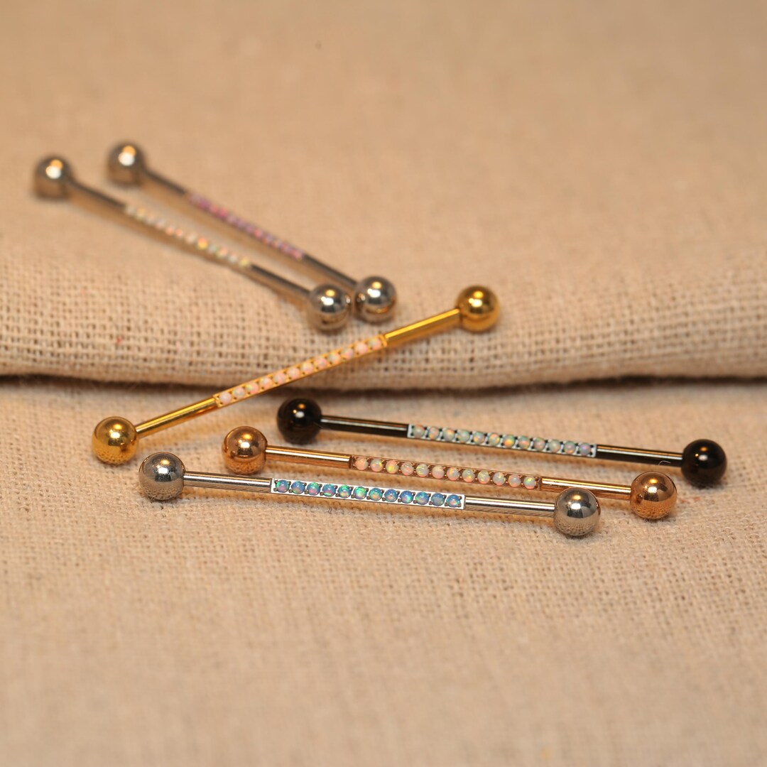 Opal Industrial Rod Industrial Piercing Jewelry 14G Surgical Steel With ...
