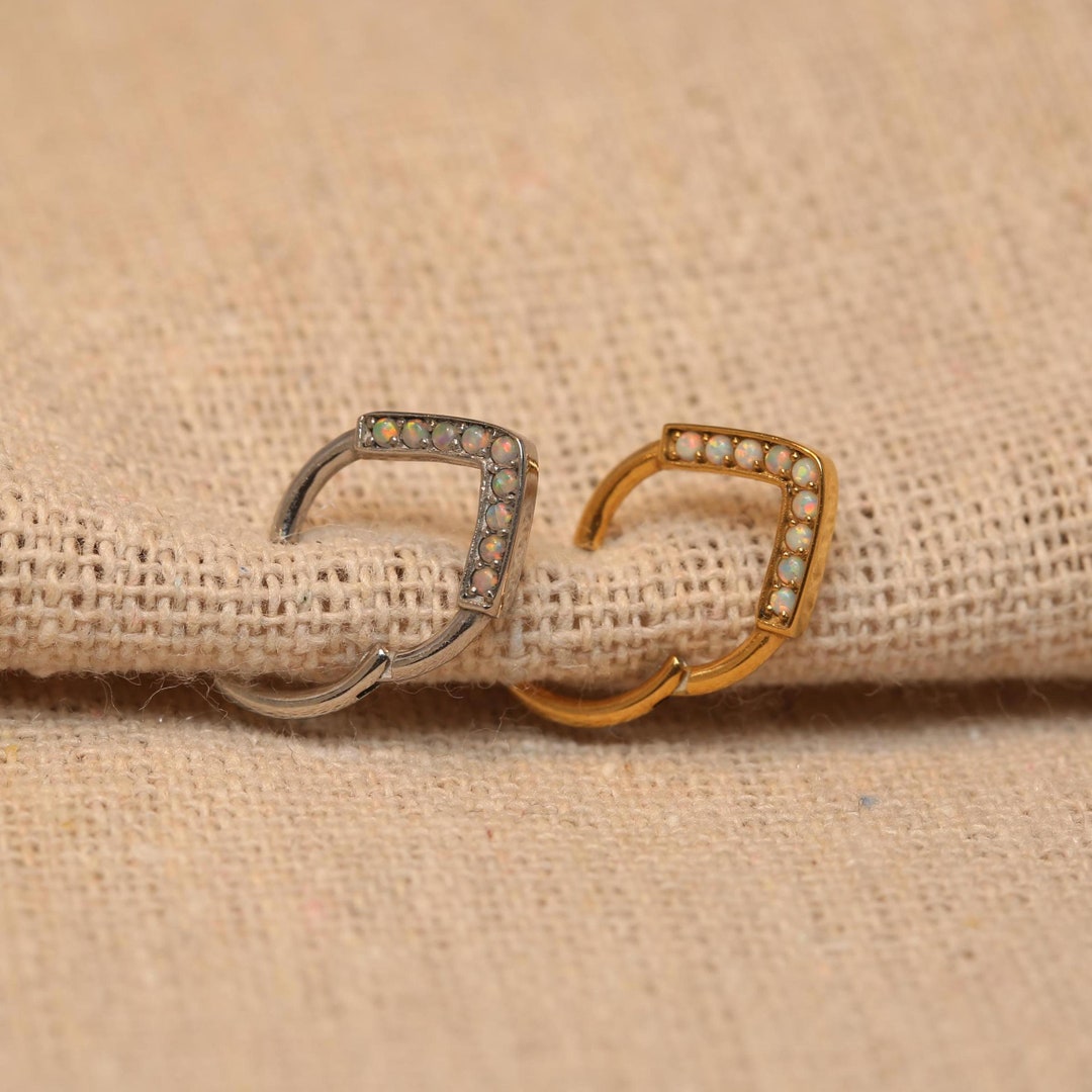 16G Opal Hinged Nasal Septum Ring Nose Ring Medical Steel Conch Concha ...