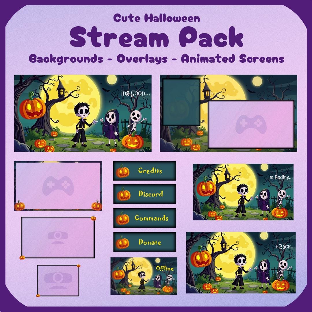 Animated Halloween Stream Bundle Overlay Cam Border Twitch Panel ...
