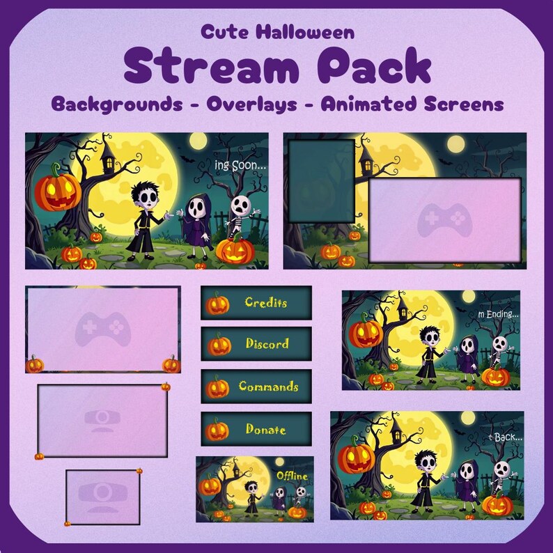 Animated Halloween Stream Bundle Overlay Cam Border Twitch Panel ...