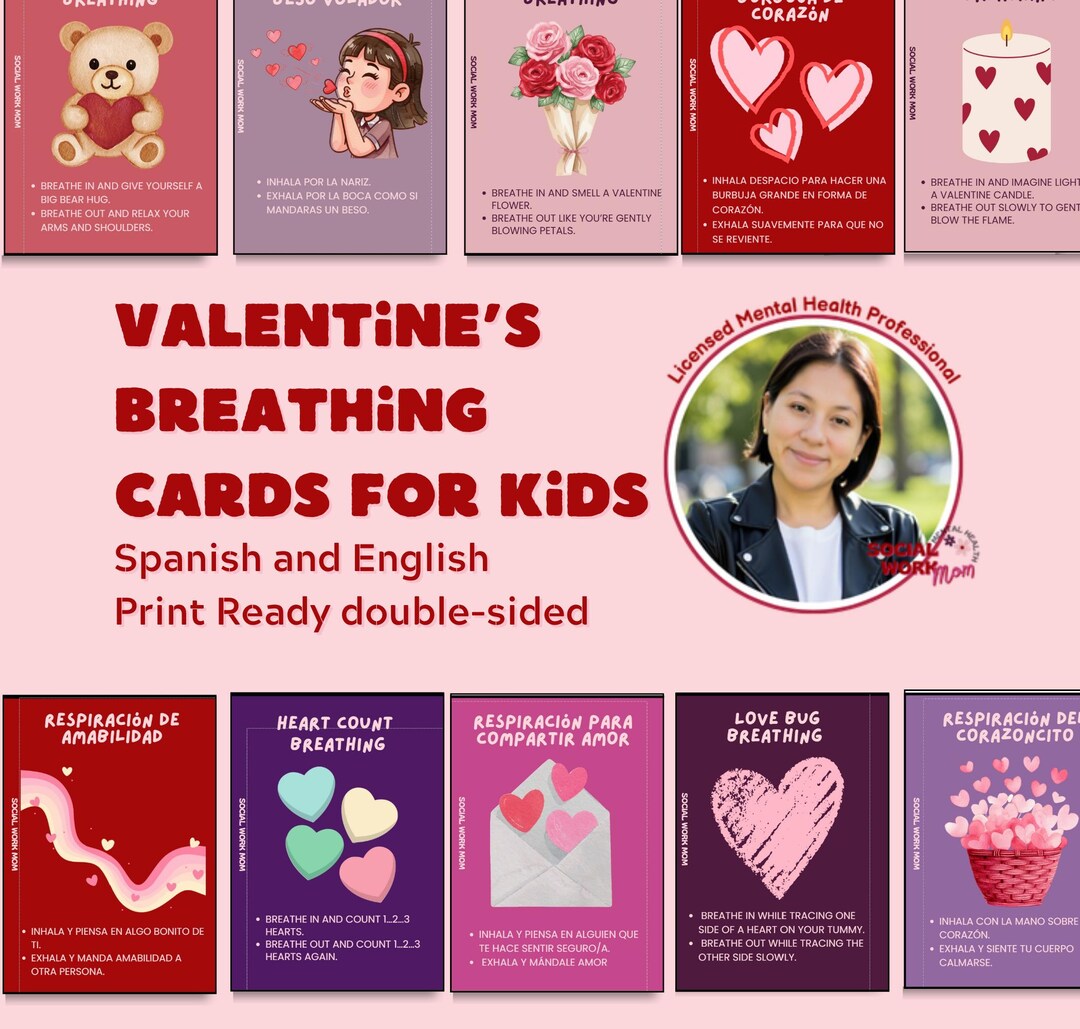 Valentine’s Themed Breathing Cards for Kids in Spanish and English - Etsy