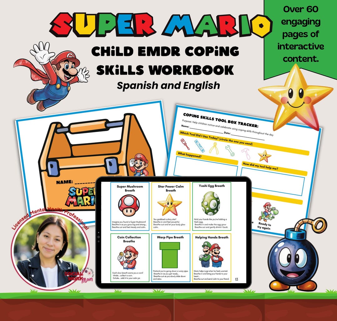 Super Mario Inspired Child EMDR Coping Skills Workbook in Spanish and ...
