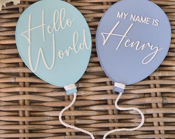 Personalised Acrylic Balloon Hello World My Name is Baby Announcement ...