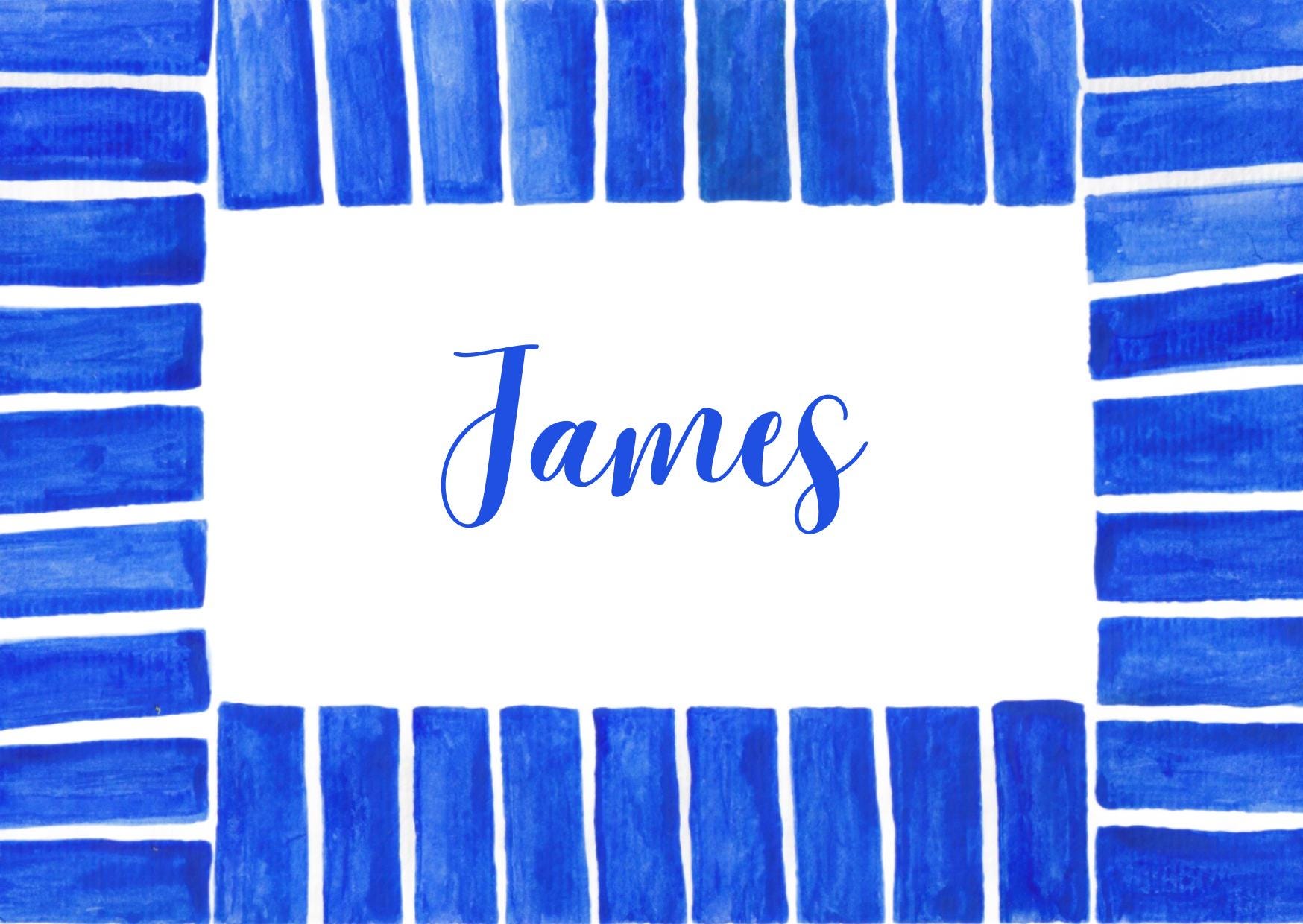 Blue Boarder Wedding Name Cards Template/ Hand Painted Watercolour Name ...