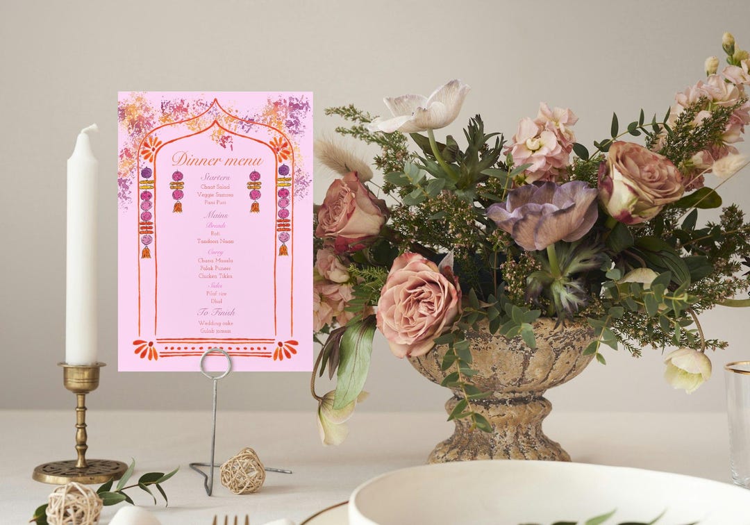 Indian Wedding Menu: Mehndi Sangeet Dinner, Floral Arch (digital ...
