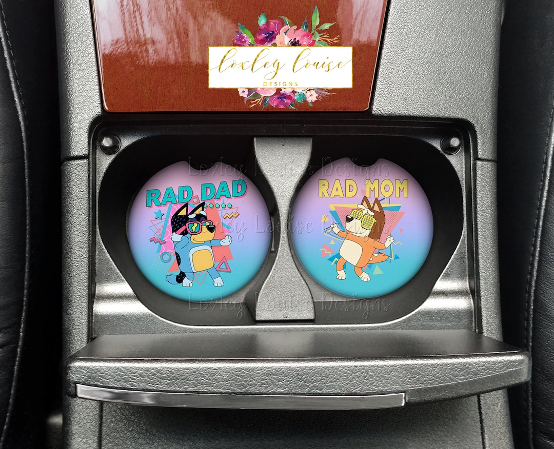 Bluey Rad Dad and Rad Mom Car Coasters, Set of 2, Chilli and Bandit ...