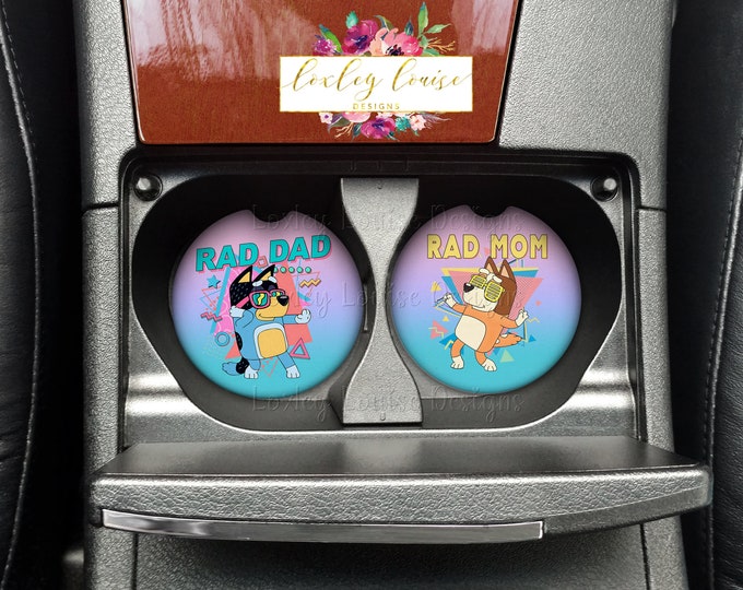 Bluey Rad Dad and Rad Mom Car Coasters, Set of 2, Chilli and Bandit ...