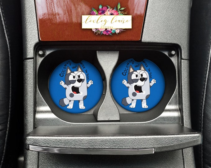Muffin Coconut Car Coasters, Set of 2, Bluey, Muffin, Coconuts Have ...