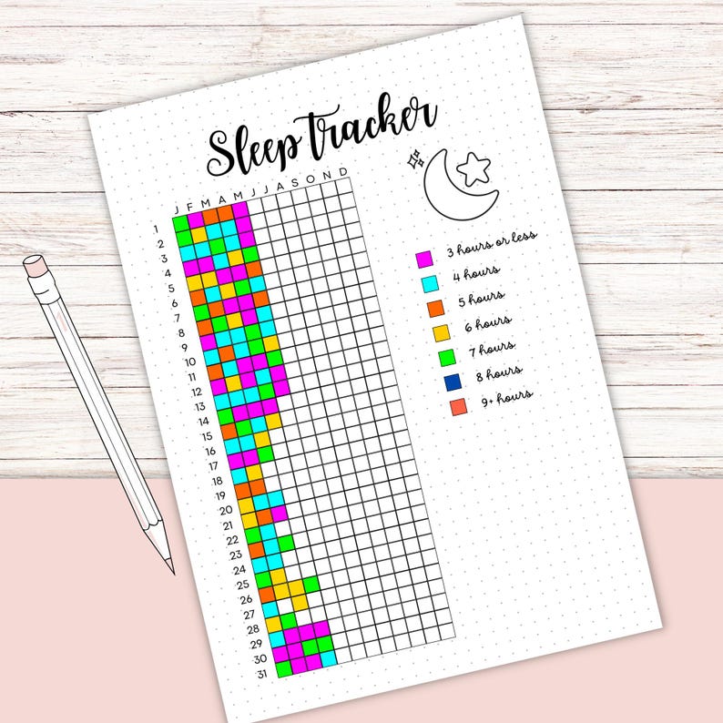 Sleep Tracker Printable – Bullet Journal Page Tracker, Track Sleep ...
