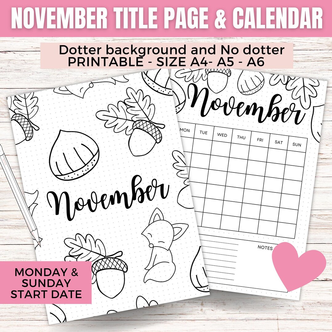 Portada de noviembre, calendario de noviembre, páginas imprimibles de ...