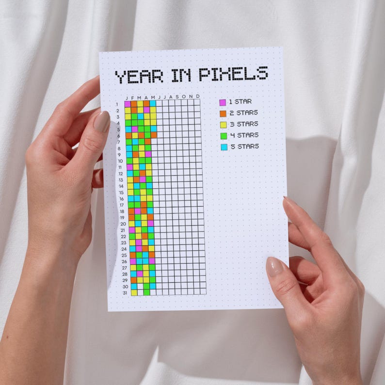 Year in Pixels Printable Journal Page, Rate My Day, Daily Mood Tracker ...