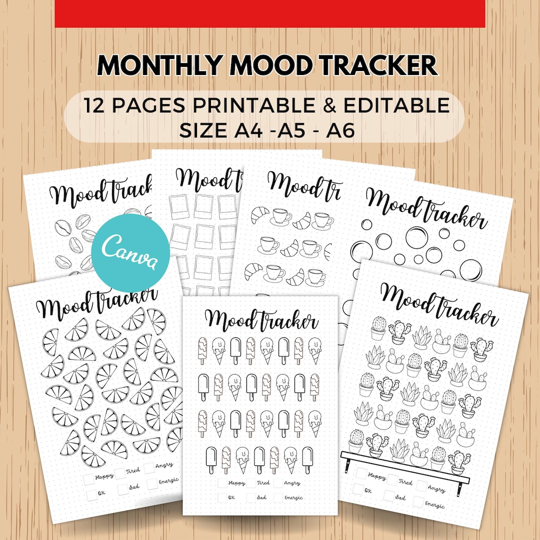 Monthly Mood Trackers Bundle Canva Template Editable & Printable ...