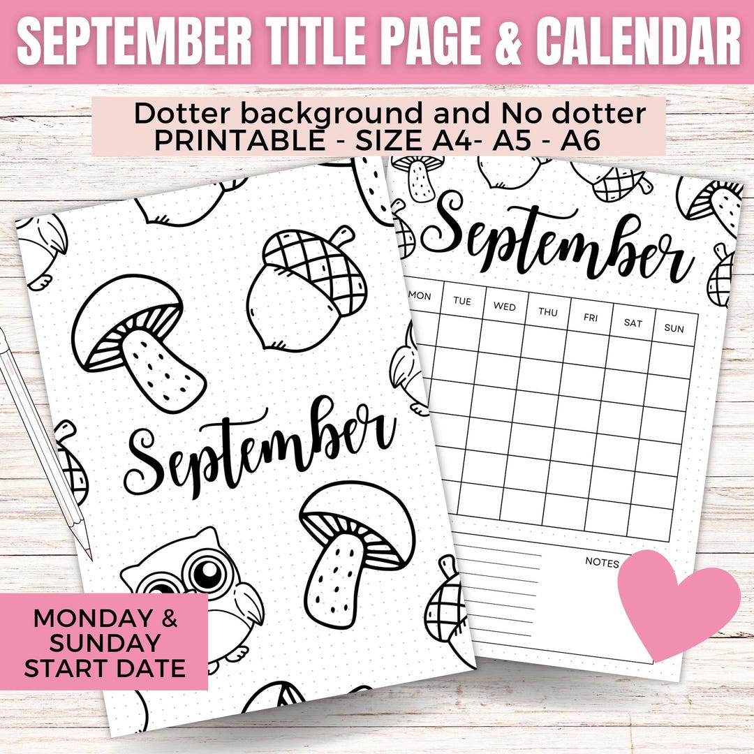 September Calendar Title Page: Printable Planner A4/A5 (digital ...
