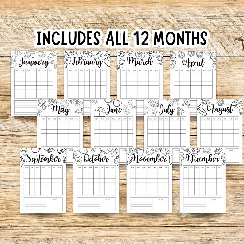 Monthly Calendar Bundle Editable Canva Template, Printable Calendar A4 ...