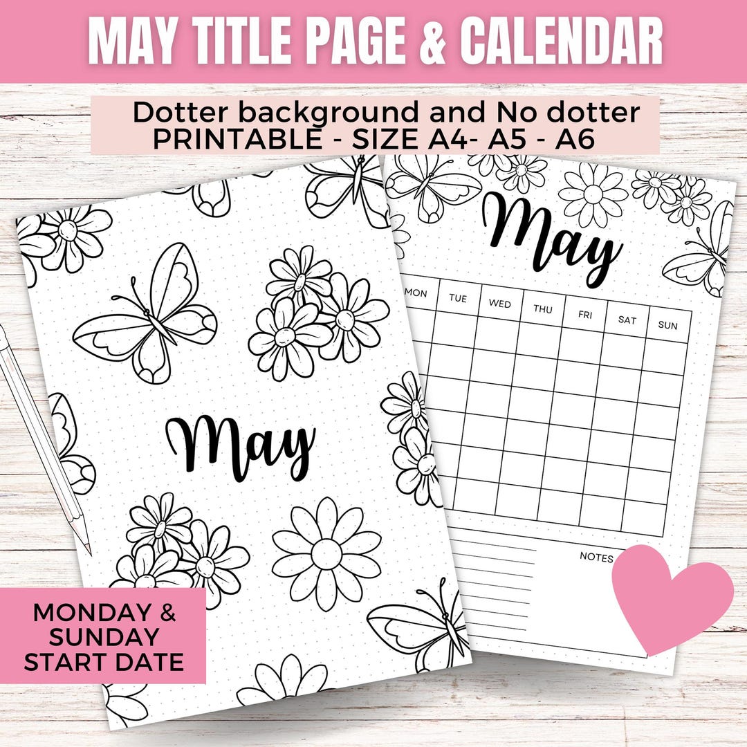 May Title Page - May Calendar - PRINTABLE Calendar - May Journal Cover ...