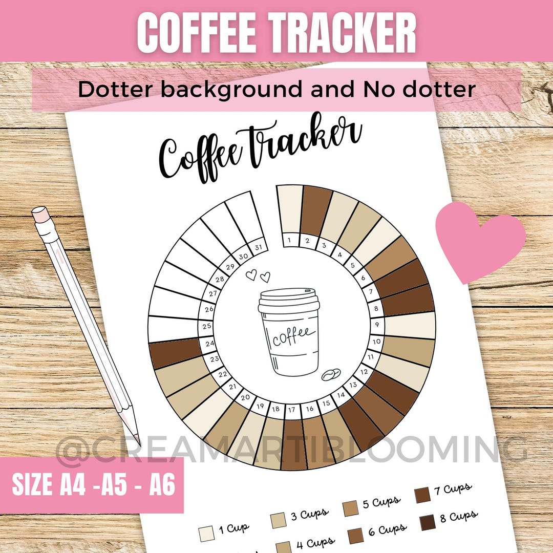 Monthly Coffee Tracker Printable Bullet Journal Page A4 A5 A6 Dot Grid ...