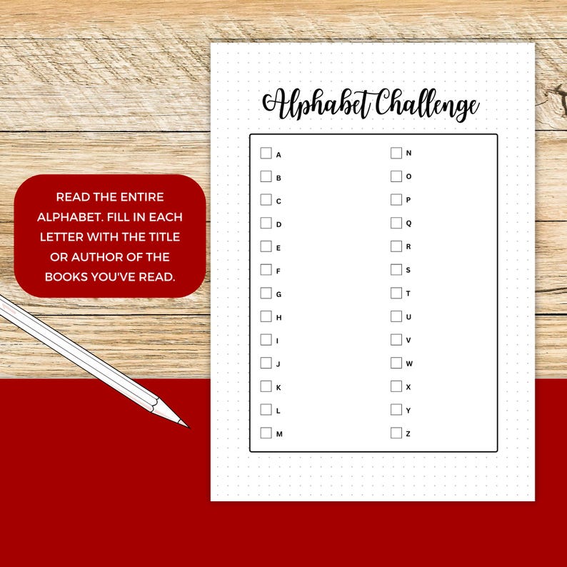 Alphabet Challenge Printable Journal Page, Book Challenge, Reading ...