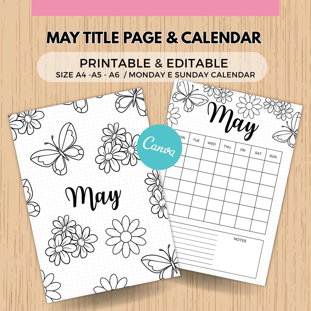 May Title Page Calendar Canva Template Editable & PRINTABLE Calendar ...