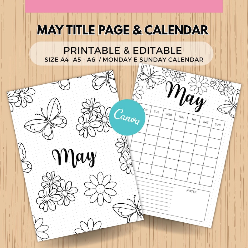 May Title Page Calendar Canva Template Editable & PRINTABLE Calendar ...