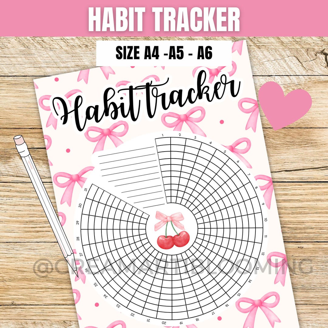 Pink Bow Habit Tracker Printable: Colorful Planner Page (A4 A5 A6 PDF ...