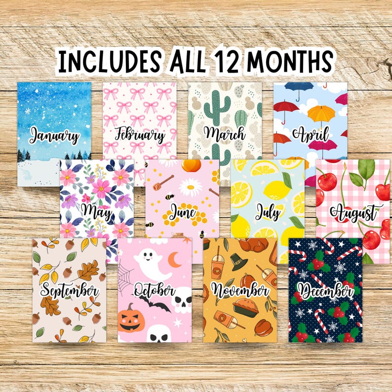 12 Months Journal Bundle Pre Coloured Printable Journal Page, Bullet ...