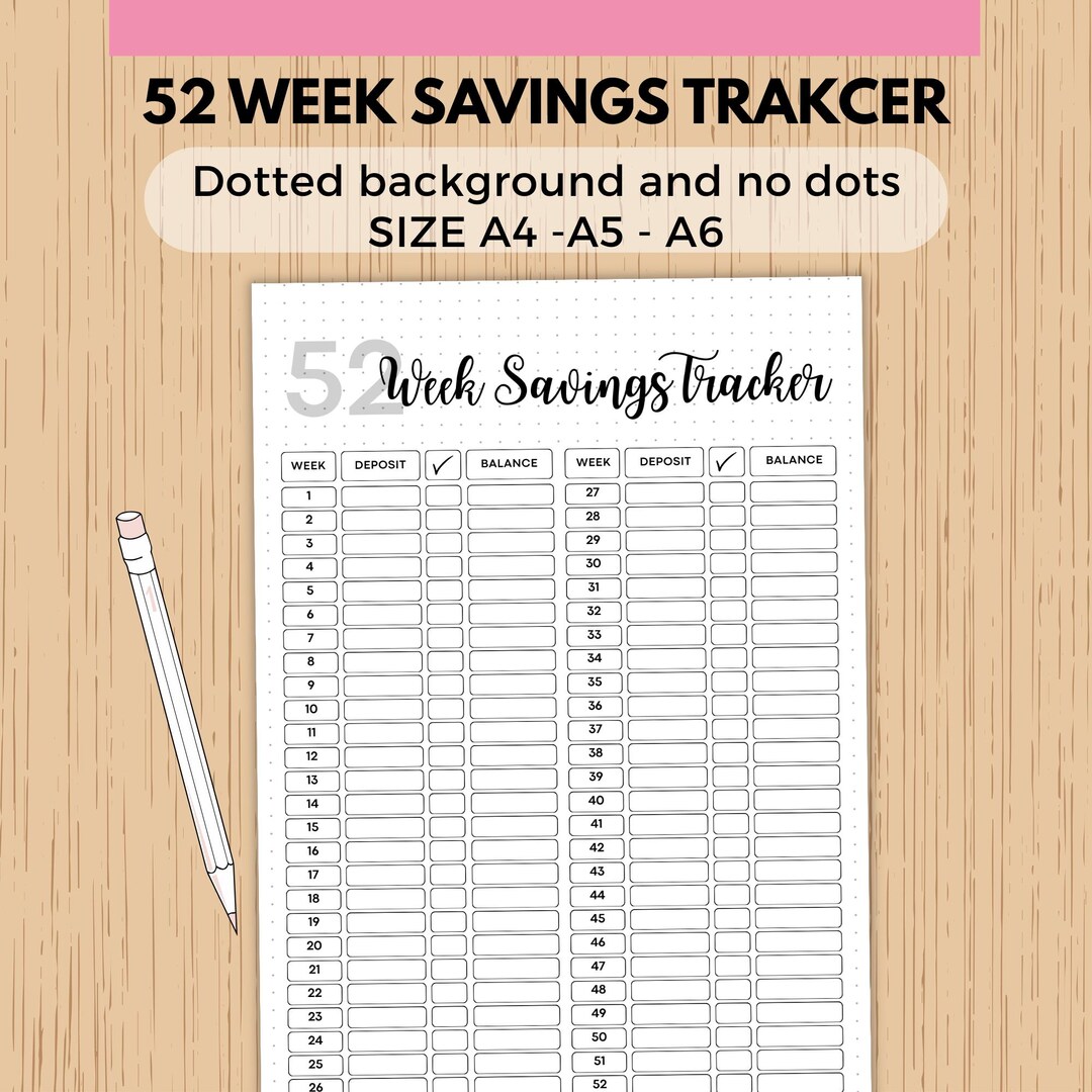 52 Week Savings Tracker Printable, Weekly Savings Challenge, Budget ...