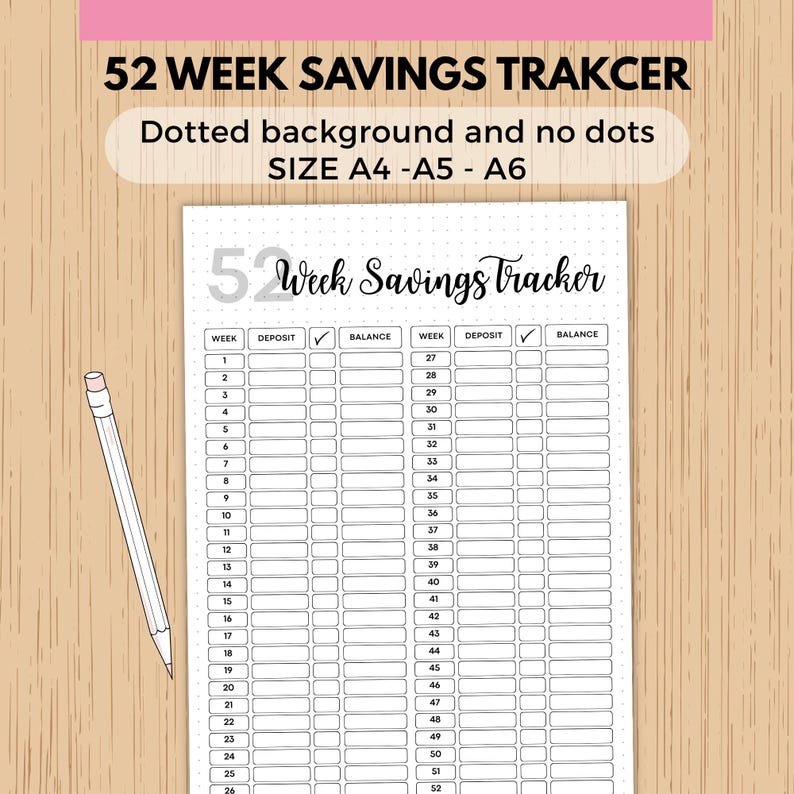 52 Week Savings Tracker Printable, Weekly Savings Challenge, Budget ...