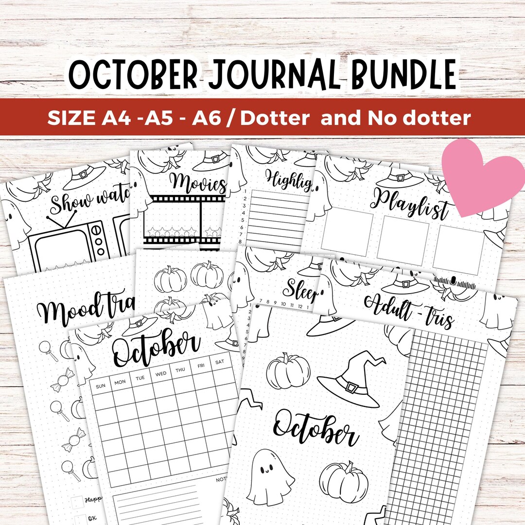 October Bullet Journal Printable Bundle A4 A5 A6 Habit Tracker Monthly ...