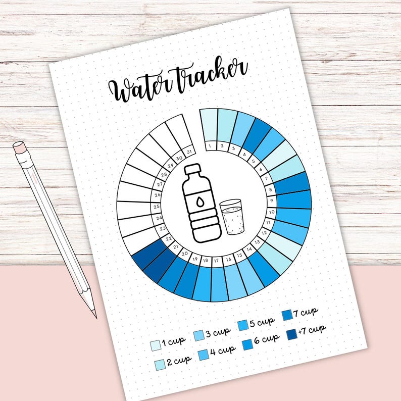 Water Tracker Printable: Daily Hydration Log, Monthly Habit Tracker ...