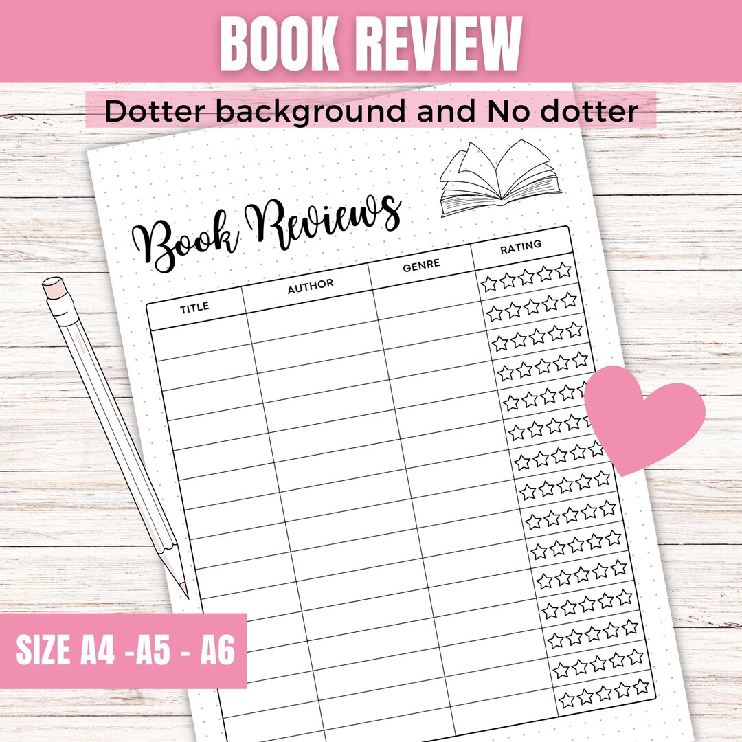 Printable Book Review Tracker: Reading Journal Page (PDF Download A4/A5 ...