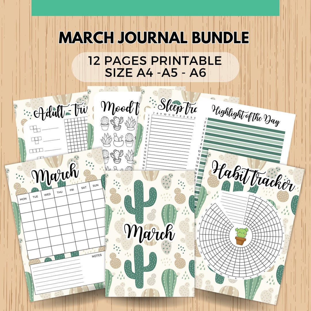 March Printable Journal Bundle , March Monthly Planner Bundle March ...