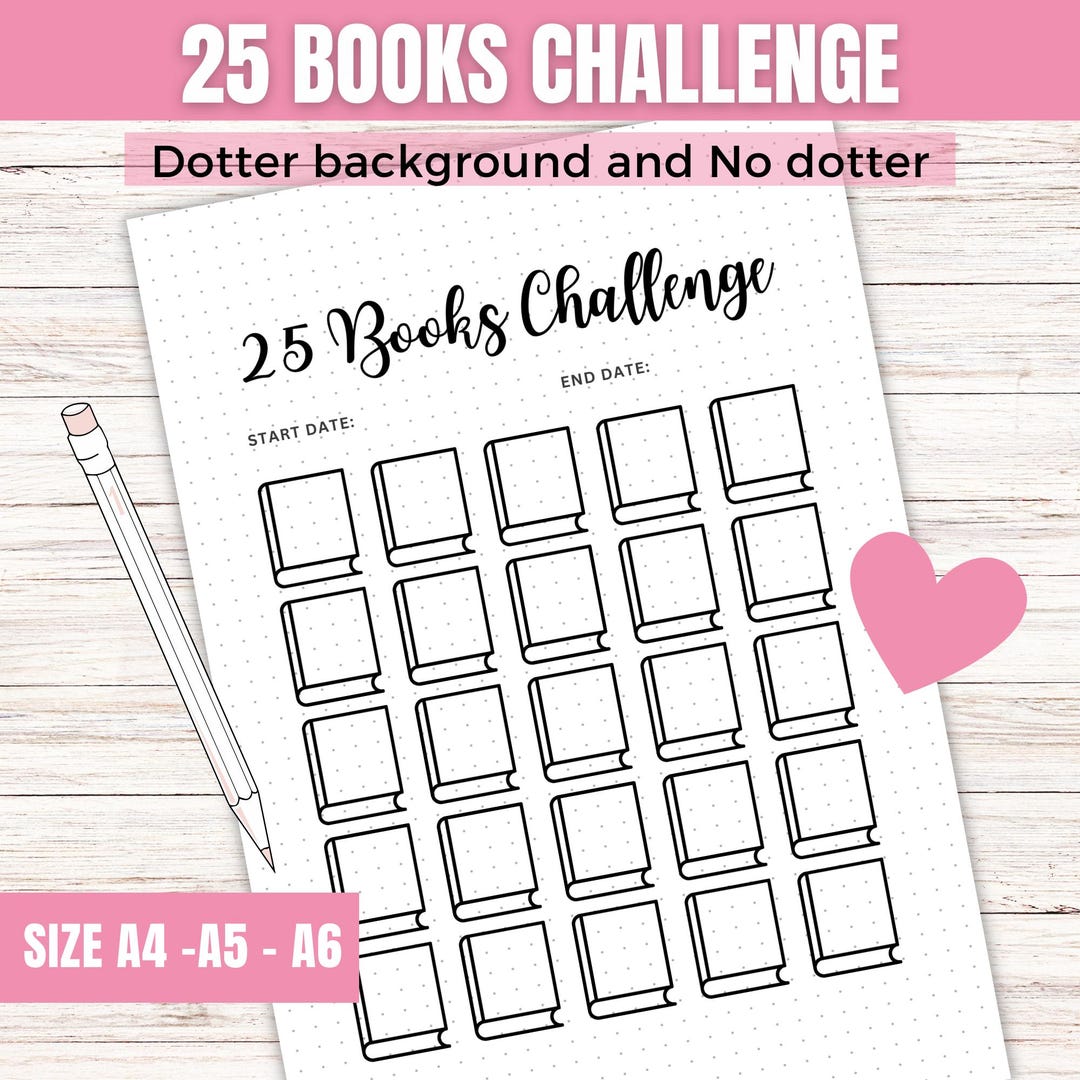 25 Books Challenge Tracker Printable: Reading Goal Bujo Page (digital ...