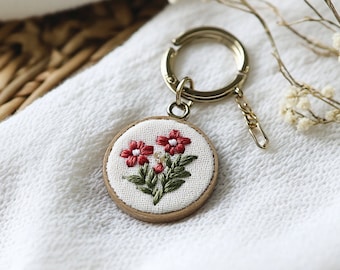Custom Hand Embroidered Keychain, Flower Embroidered Keychain ...