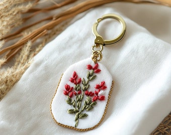 Custom Hand Embroidered Keychain, Flower Embroidered Keychain ...